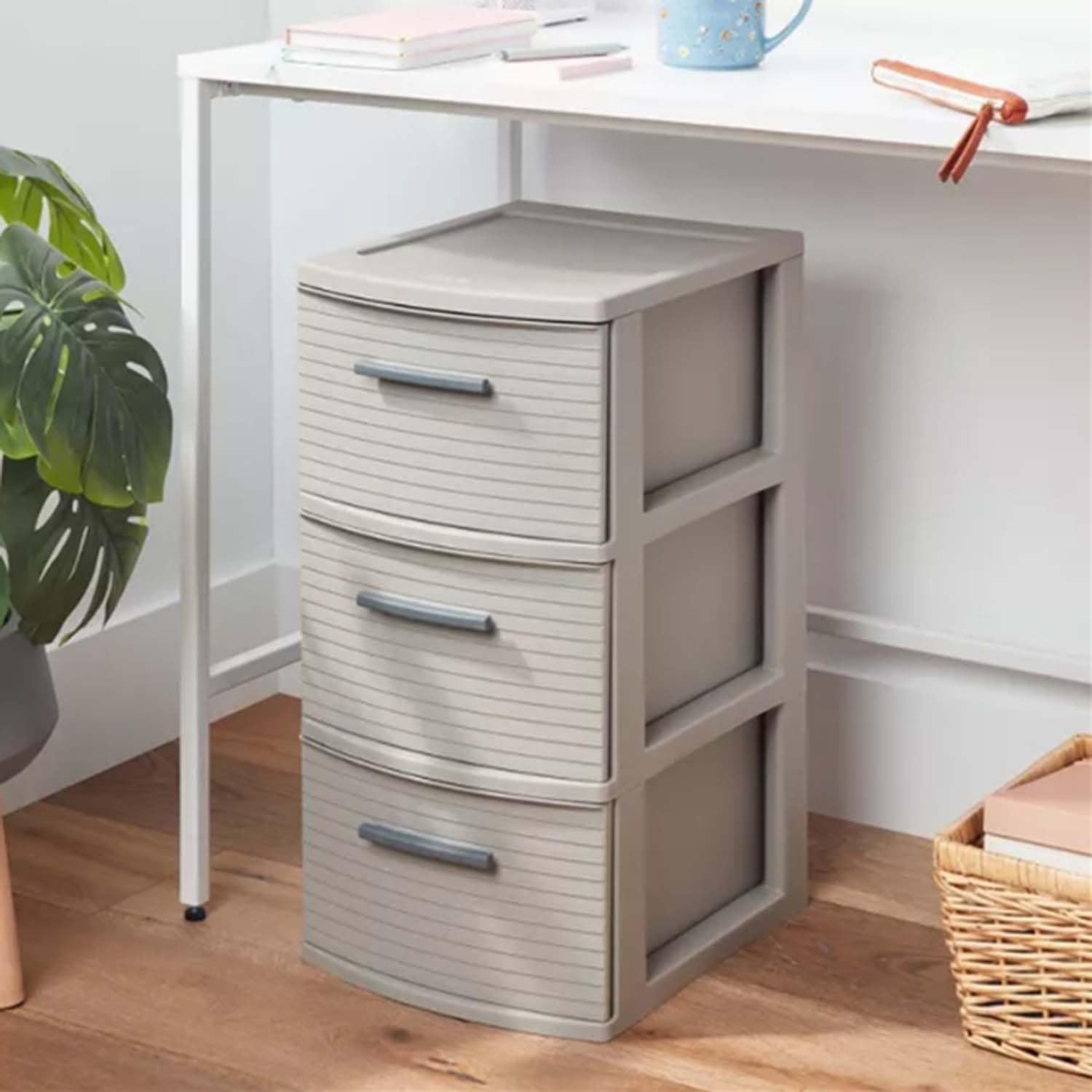 3 Drawer Organizers and Storage, Plastic Storage Tower for Bedroom, Hallway, Entryway, Closet, Drawer Medium Tower, Storage Cabinet, Easy Pull Plastic Bins, Dark Gray
