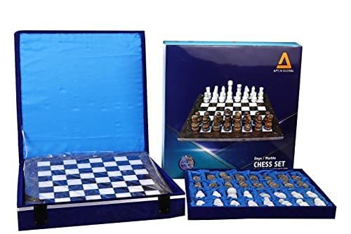 ApexGlobal Large Handmade Full Chess Set, Black and Green, Marble Chess Board, 32 Chess Game Pieces, Unique Home décor. Handcrafted Tournament Chess Board - 2 Players.