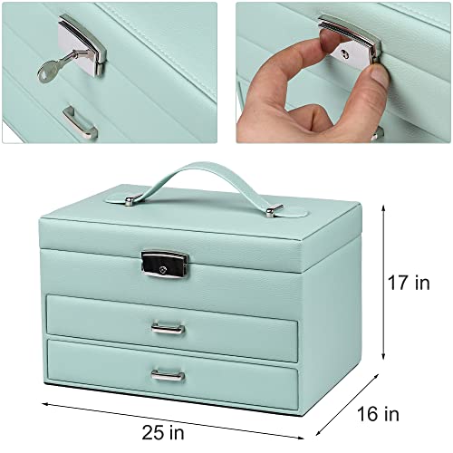 Jewelry Box with 3 Layers PU Leather Lockable Jewelry Storage Organizer with Velvet Lining Portable Leather Jewelry Box for Storing Watch, Earring, Ring, Chain, Bracelet