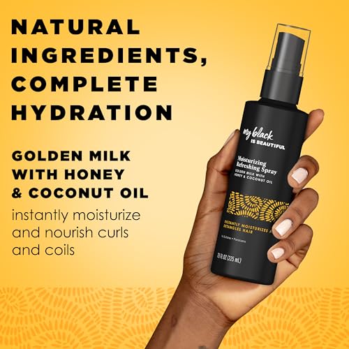 MY BLACK IS BEAUTIFUL Detangler Spray, Sulfate Free, for Curly and Coily Hair with Coconut Oil, Honey and Turmeric, 7.6 fl oz