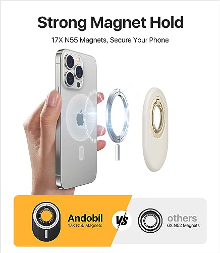 andobil Magnetic Phone Grip (Upgrade) for Magsafe, [Strongest Magnet Power] Phone Ring Holder Dual-Sided Magnet Compatible with Magsafe Series iPhone 14 13 12 Pro max, All Phones and Cases, Black