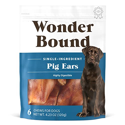 Amazon Brand – Wonder Bound Whole Pig Ears Dog Treats, Pork, 4.23 ounce, 6 Count (Pack of 1)