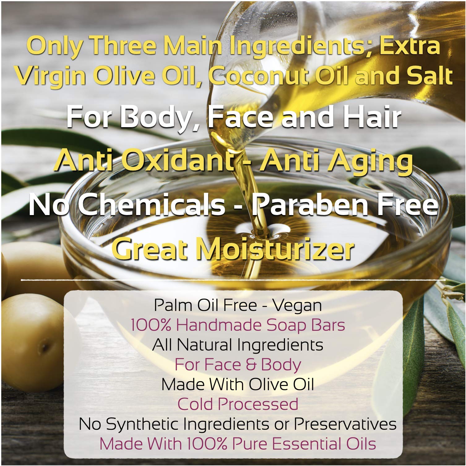 Doana Olive Oil Soap Bar, 250gr / 8oz. Unscented, Artisan Cold Processed With Coconut Oil, Facial & Body Cleansing (2 Bars). Only 3 Ingredients