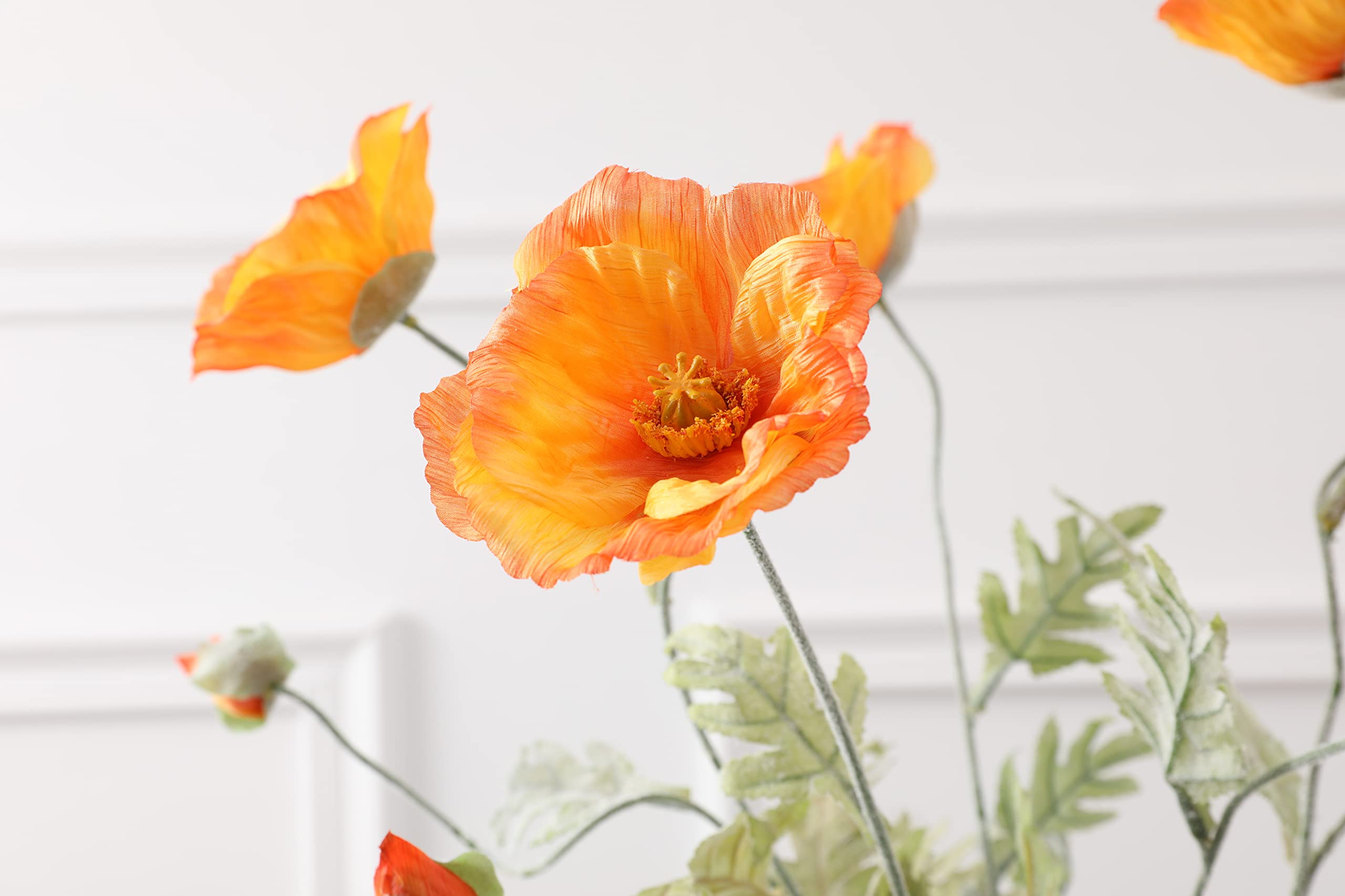 Artificial Fake Poppies | Beautiful Wedding, Home, Garden & Party Decorations | Gift Idea | 6 Wild, Vibrant Flower Stems, Handcrafted Flowers Designed by Florists (Orange)