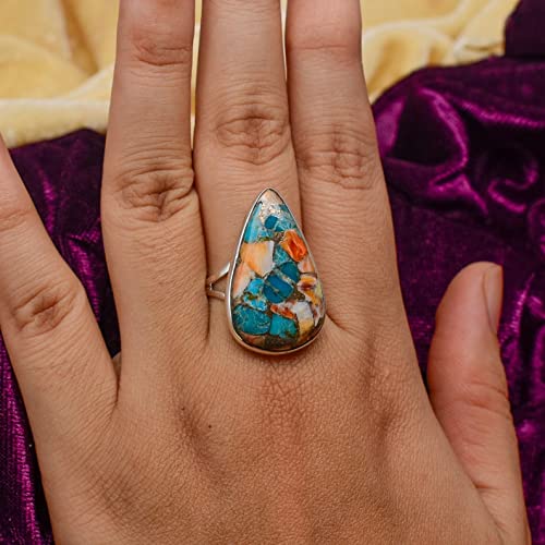 2022 New year Silver Ring Bridal Rings Custom Jewelry Oyster Copper Turquoise Pear Shape Gemstone Ring/Gemstone Factory Wholesale beautiful Ring-1771 (6)