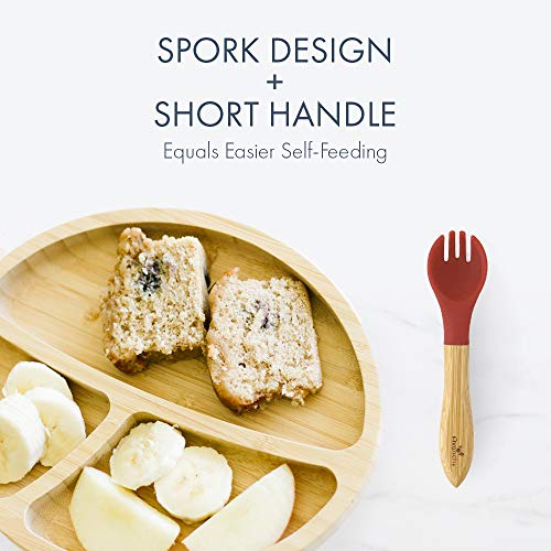 Avanchy Baby Fork Set, Bamboo and Silicone Spork Utensils, Toddler Baby Led Weaning Silverware Cutlery Flatware, Kids First Self Feeding, 2 Pack, Green