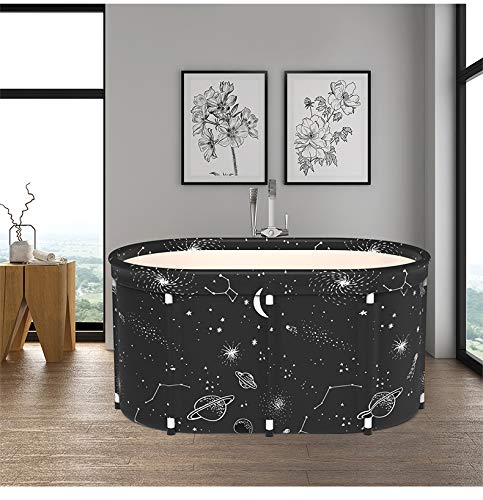 40" Portable Foldable Bathtub, Soaking Bathing Tub for Adults, Separate Family Bathroom SPA Tub with Drain, Ideal for Hot Bath Ice Bath, Black