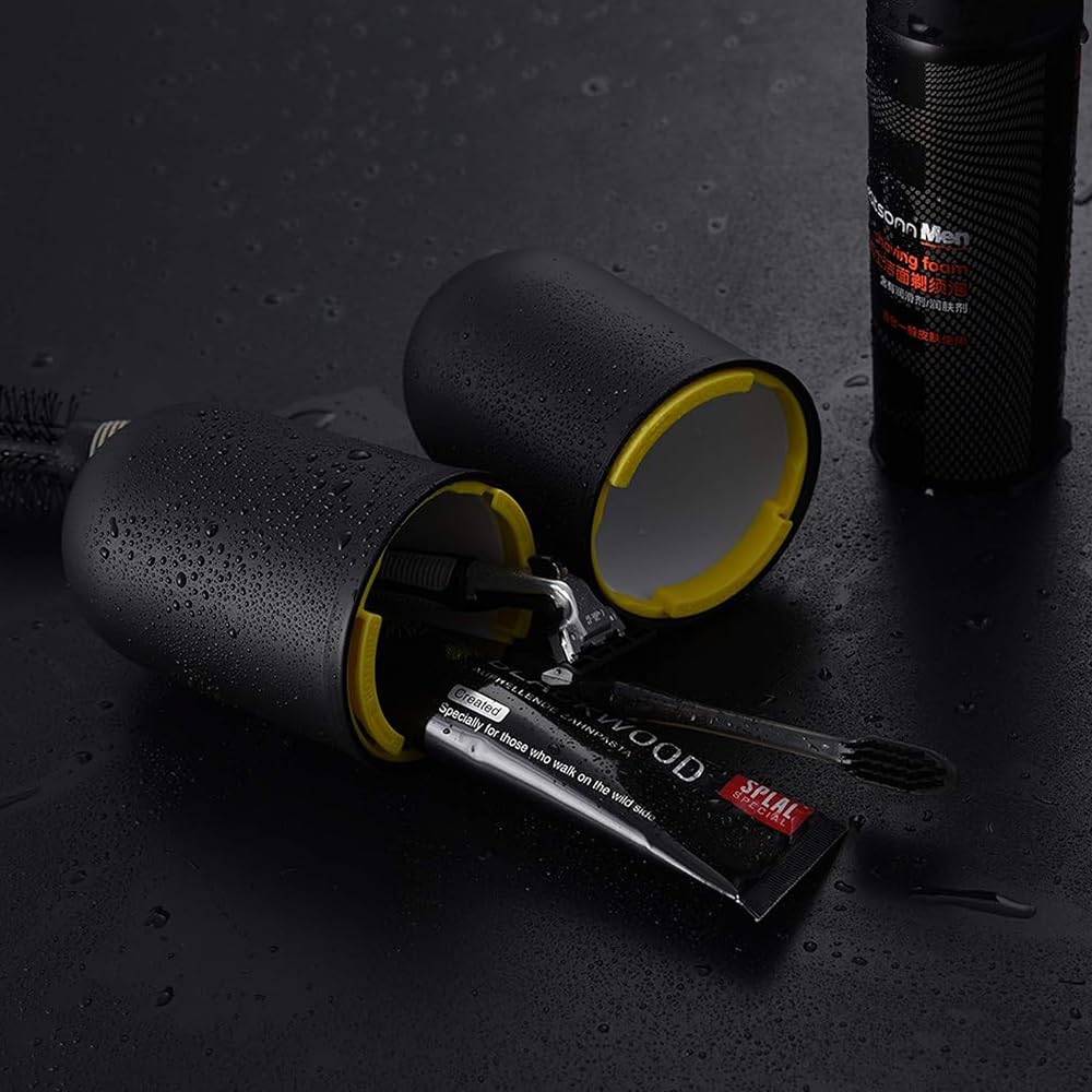 N/W Toothbrush Case Portable Travel Capsule Toothbrush Cup Holder Creative Four in One Plastic Toothbrushes Organizer High-capacity for Trips Home Business Use, Black
