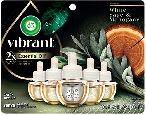 Air Wick Plug in Scented Oil Refill, 5ct, White Sage & Mahogany, Air Freshener, Essential Oils
