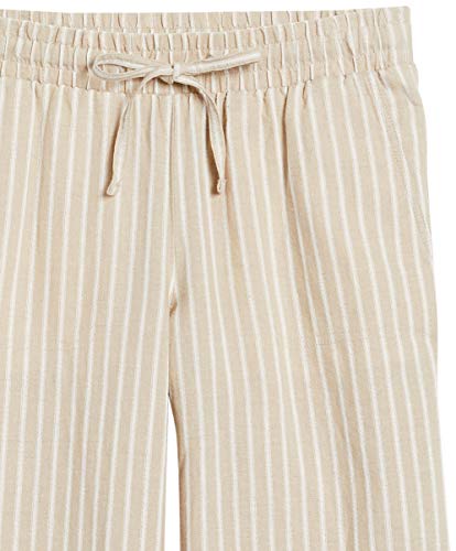 Amazon Essentials Women's Linen Blend Drawstring Wide Leg Pant (Available in Plus Size), Ecru Stripe, Small
