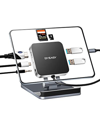 BYEASY USB C Hub Stand Holder, 7 in 1 Docking Station Adapter with 4K HDMI, 60W PD Charging, TF/SD Card Reader, USB 3.0 and 3.5mm Audio Jack for iPad Pro 2018 2020 2021, iPad Air 4th