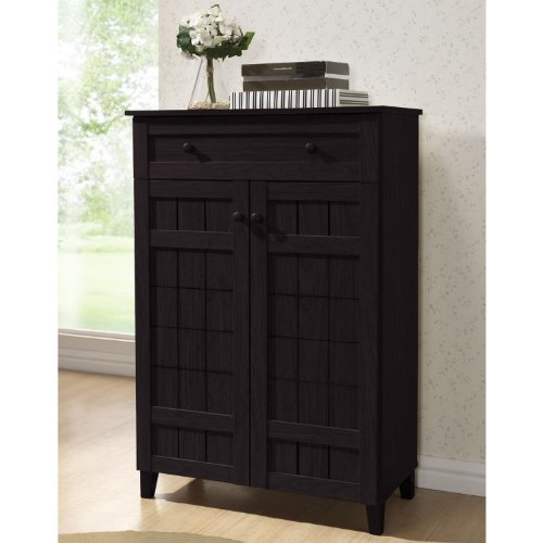 Baxton Studio Glidden Wood Modern Shoe Cabinet, Tall, Dark Brown