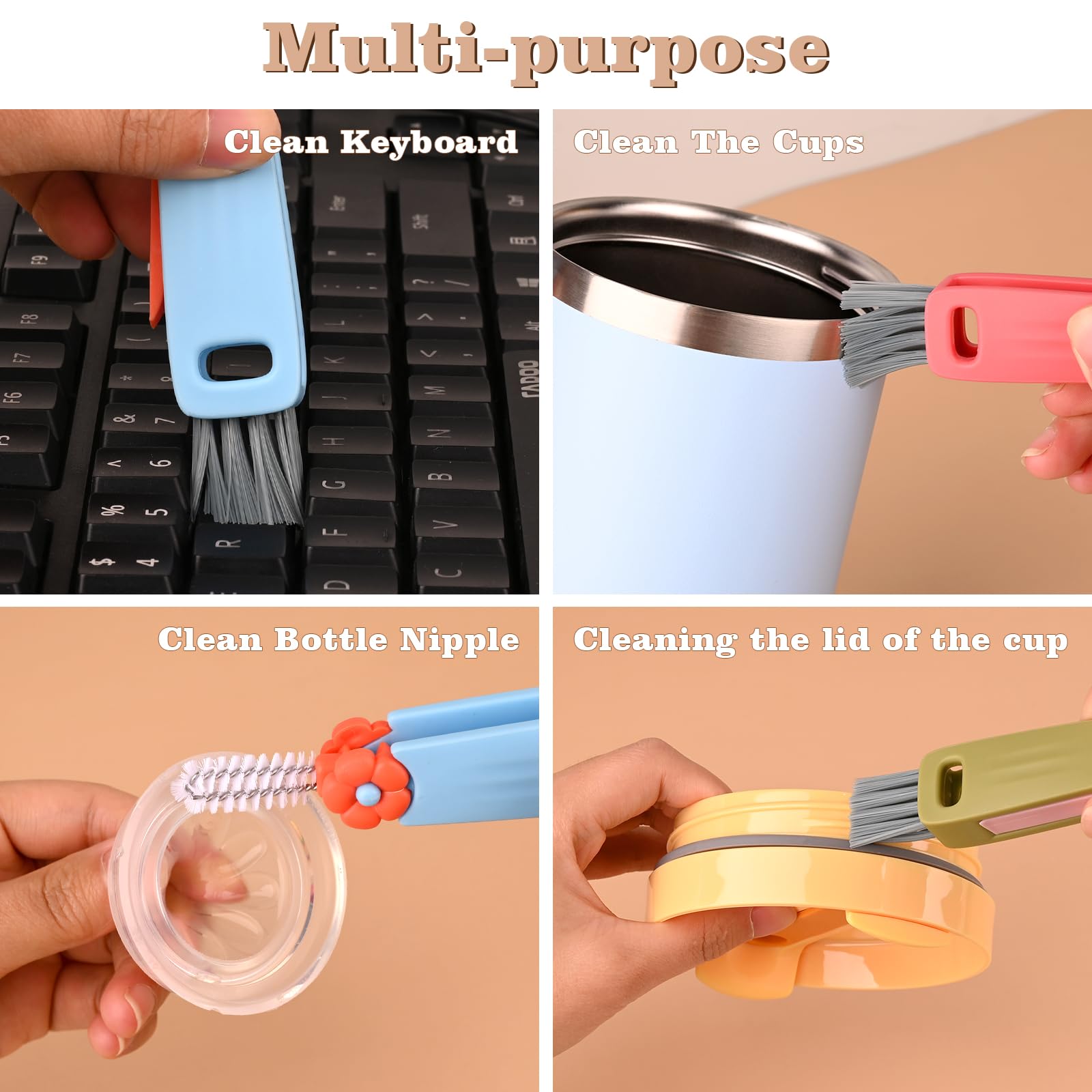 3 in 1 Cup Lid Cleaning Brush, 2024 New Multifunctional Crevice Cleaning Brush, Portable Cup Lid Cleaning Brush Set Home Kitchen Cleaning Tools (Red Blue Green