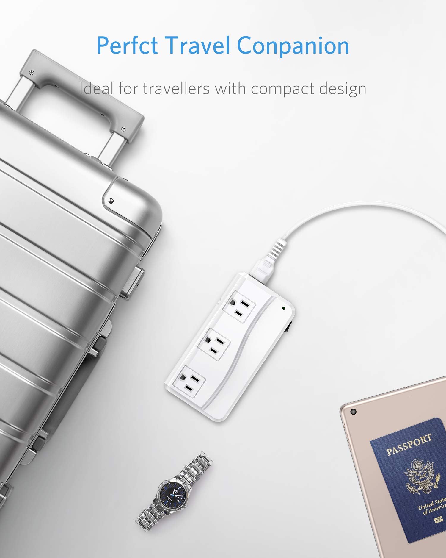 BESTEK International Power Adapter 250W, 220V to 110V Step Down Travel Voltage Converter with 4-Port USB Including US/AU/EU/UK//India/South Africa Plug Adapter (White)