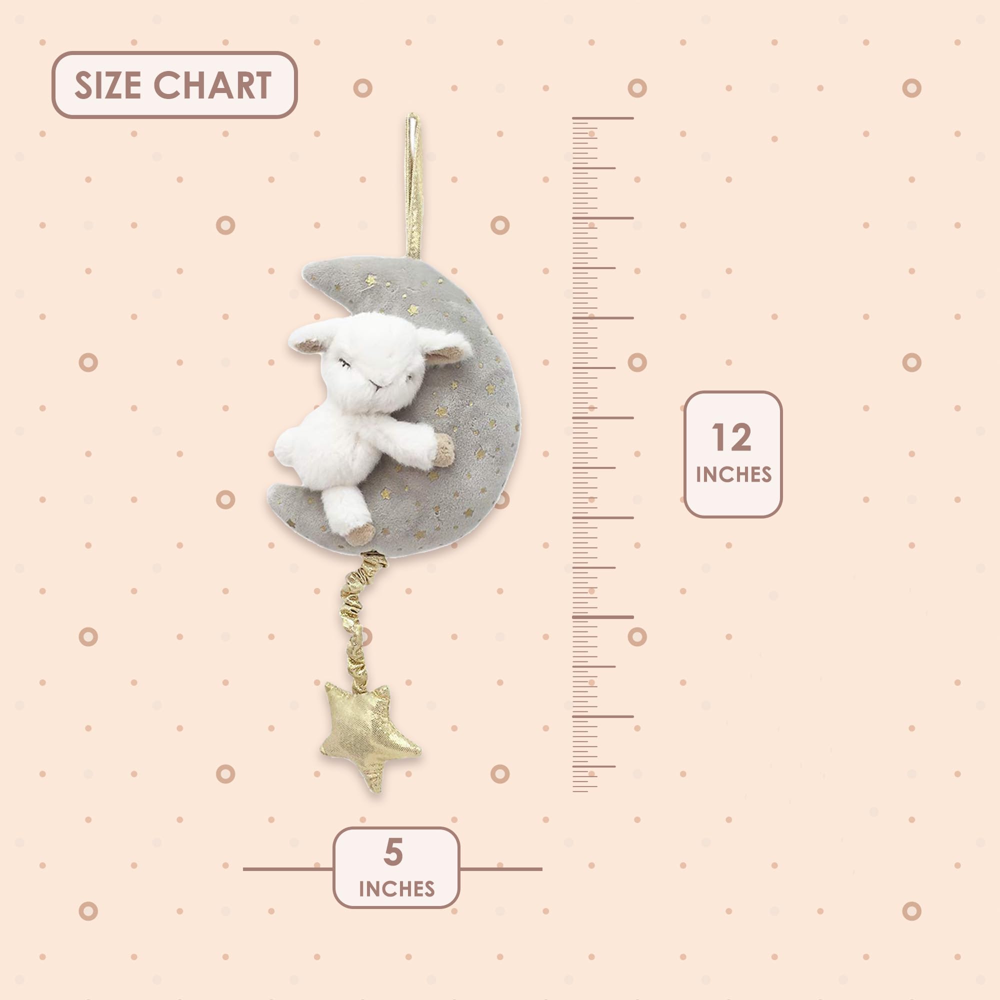 MON AMI Lamb and Moon Soft Plush Musical Toy β 12β, Nursery Mobile, Infant Toys, Soft Hanging Plush Stroller Toy, Musical Mobile for Cribs