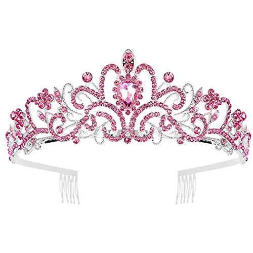AOPRIE Purple Tiaras and Crowns for Women Girls Princess Crystal Crown with Combs Women's Headbands Bridal Wedding Prom Birthday Party Headbands for Women Pink Silver