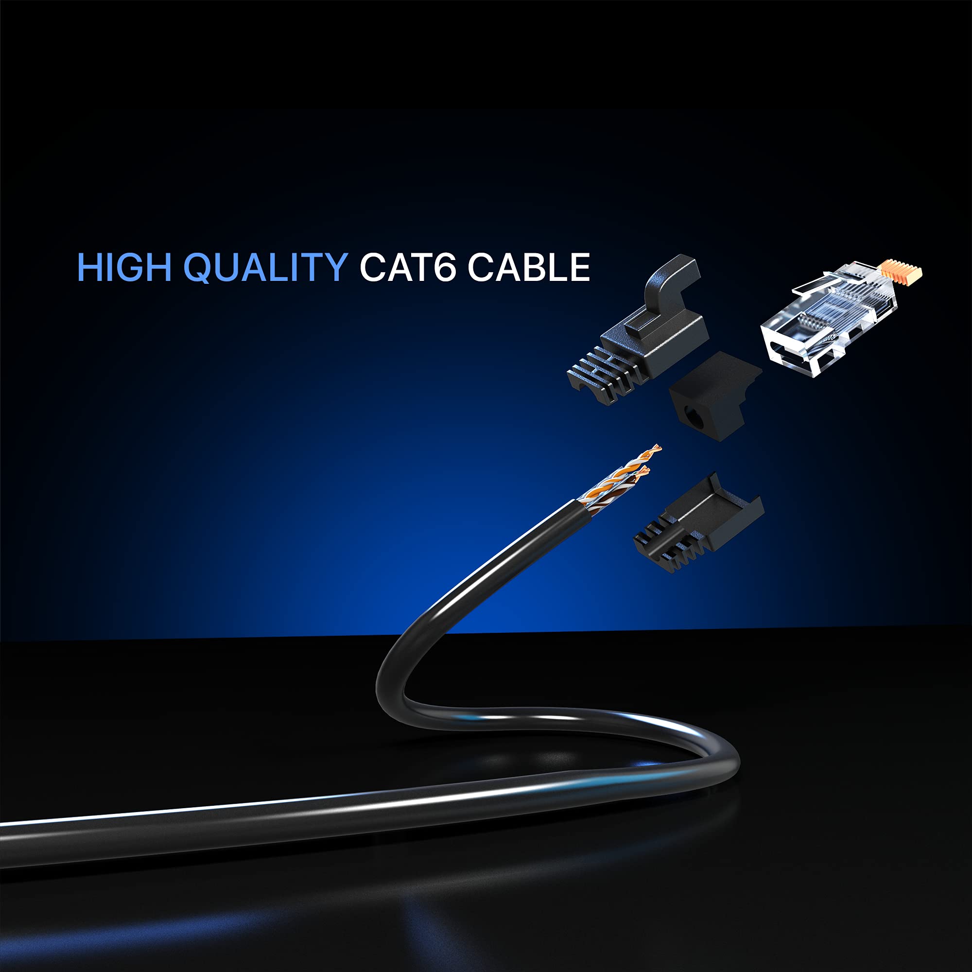 Maximm Ethernet Cable 200 ft CAT6 High Speed Internet Network LAN Cable Cord, Outdoor Waterproof (Black)
