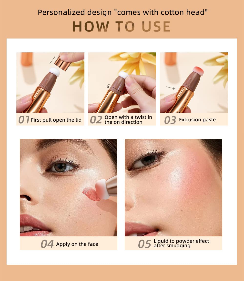 2 Colors Liquid Contour Beauty Wand, Highlighter and Bronzer Stick,Long Lasting & Smooth Natural Matte Finish,with Cushion Applicator Attached Easy to Blend. (1#/2#)
