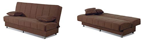 BEYAN Hamilton Collection Modern Armless Convertible Sofa Bed with Storage Space, Includes 2 Pillows, Dark Brown
