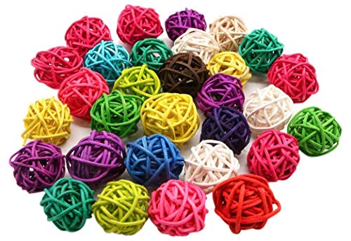 LIUSM 20 Pcs Colorful Handmade Wicker Rattan Balls Decorative, Pet Bird Chew Toy Party Wedding Table Decoration Decorative Crafts Hanging DIY Accessories