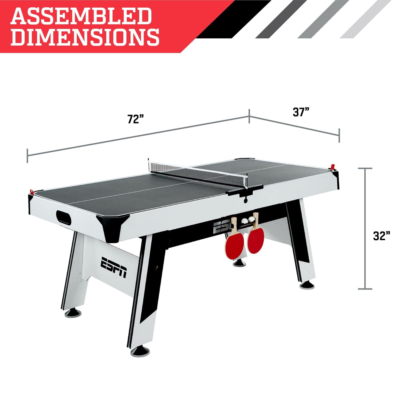 Air Hockey Game Table with Table Tennis Top Set ESPN 72 inch Power Play 2 in 1 for Kids & Adults Arcade Style LED Electronic Scorer Includes Accessories 2 Pushers & 2 Pucks, for Game Room Garage White