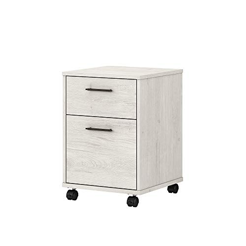 Bush Furniture Key West 5 Shelf Bookcase Set in Linen White Oak & Key West 2 Drawer Mobile File Cabinet, Linen White Oak