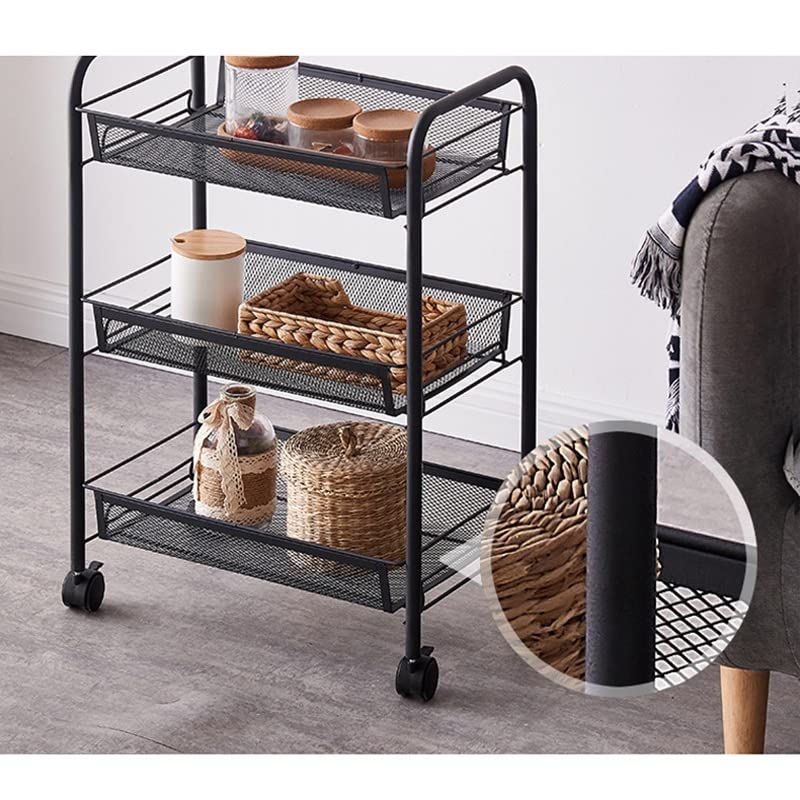 BHVXW Trolley Rack Movable 3-Tier Floor-Standing Vegetable Basket Rack with Wheels