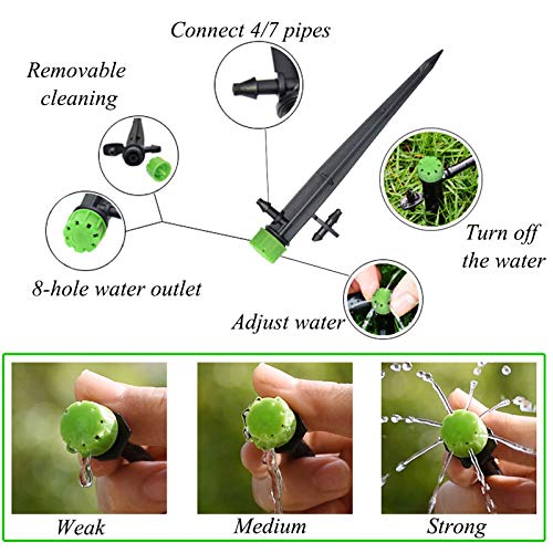 Kalolary 100PCS Green Irrigation Drippers Drip Emitters, Micro Spray Adjustable 360 Degree Full Circle Pattern Water Flow Sprinkler Fits 1/4 (4-6mm) Irrigation Tubing for Garden Irrigation