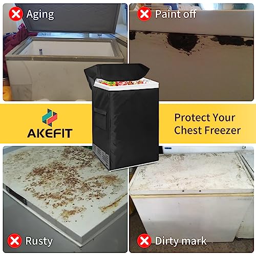 AKEfit Chest Freezer Cover Deep Freezer Covers For Outside 5.0 Cubic Feet Freezer Waterproof Top 3 Sides Zipper Can Be Opened (27 "L x 22 "W x 33 "H)Black