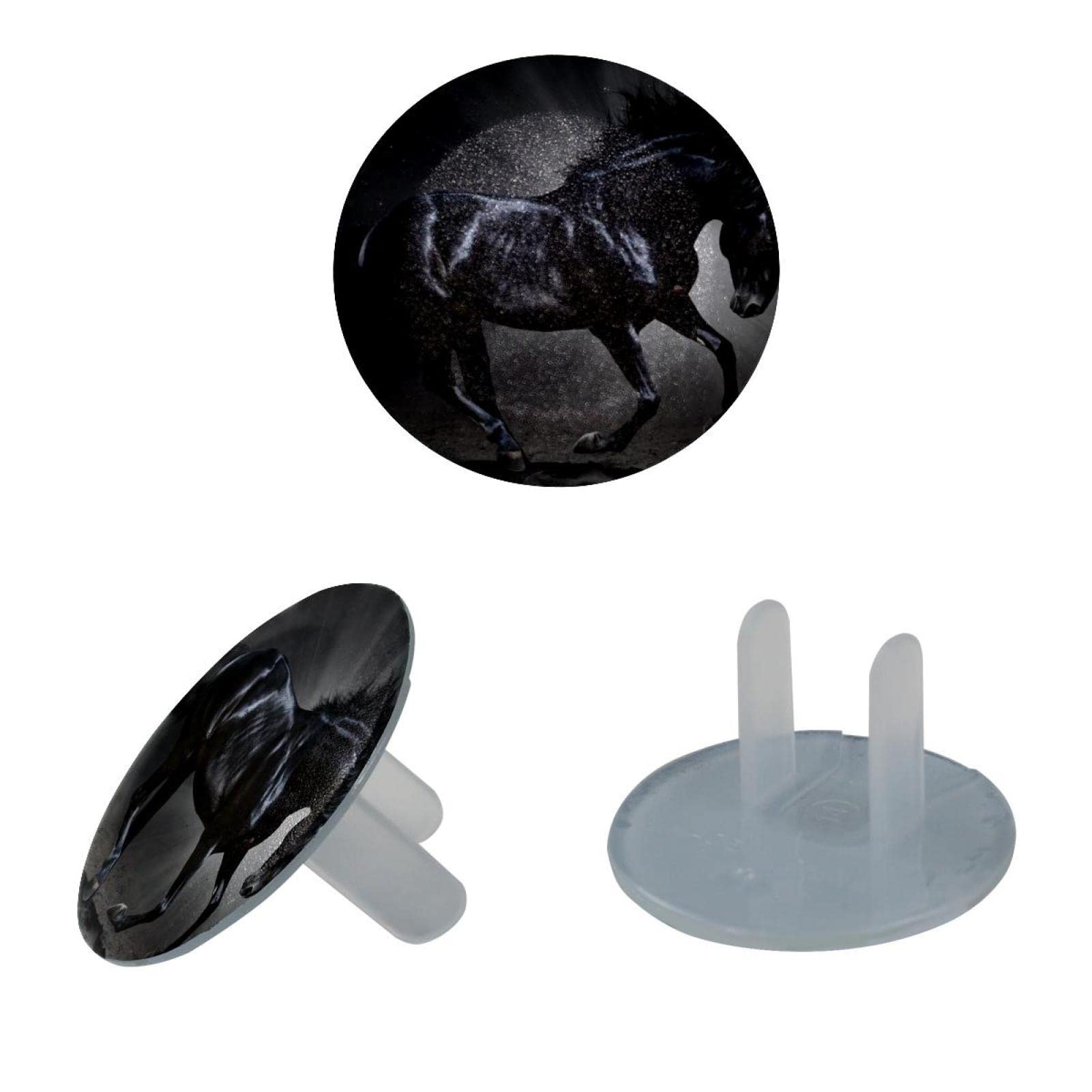 24 Pack Child Proof Electrical Protector Safety Caps Baby proofing Outlet Plug Covers Black Running Horse Pattern