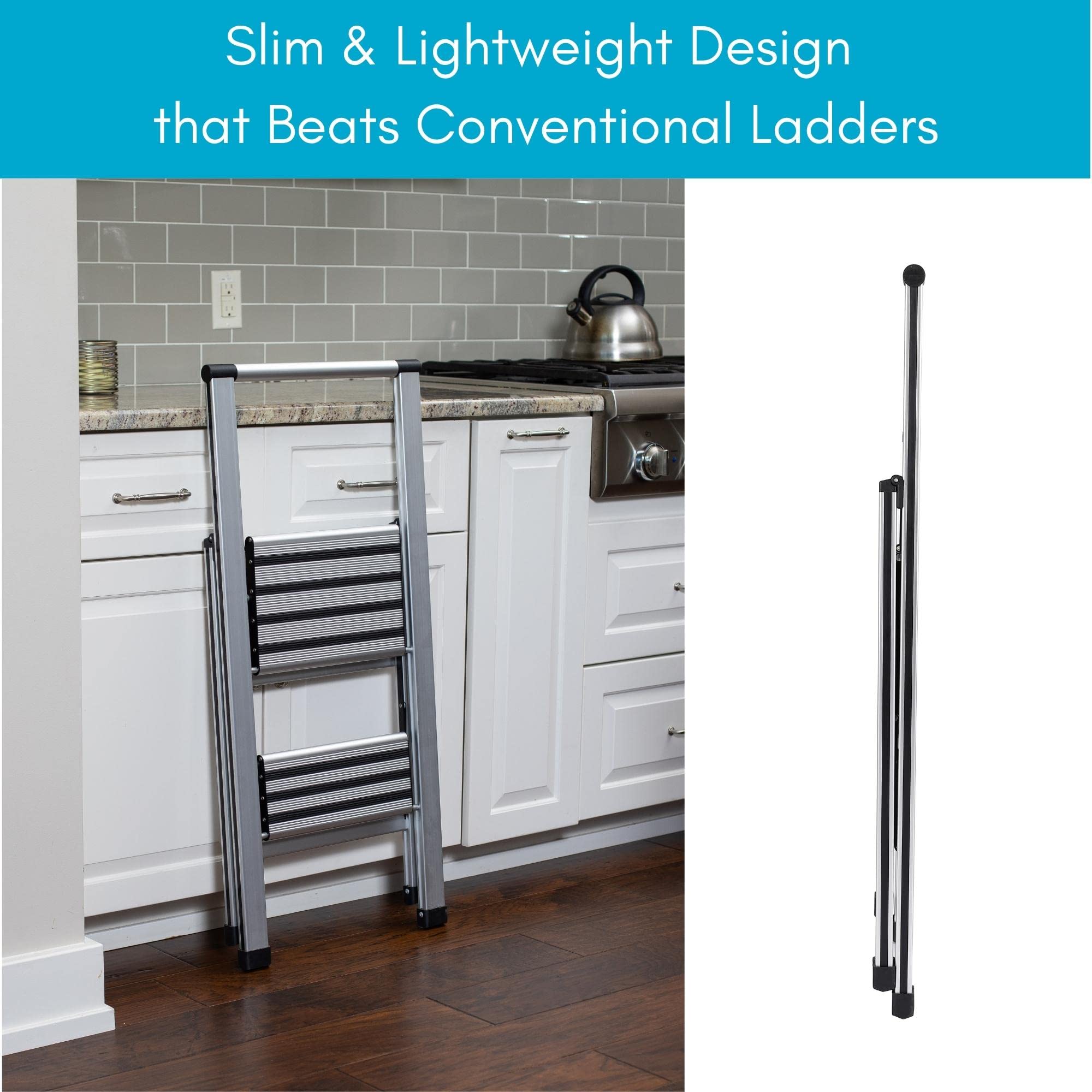2 Step Ladder | 2 Anti-Slip Steps | Folding Step Stool | 250 lb. Capacity