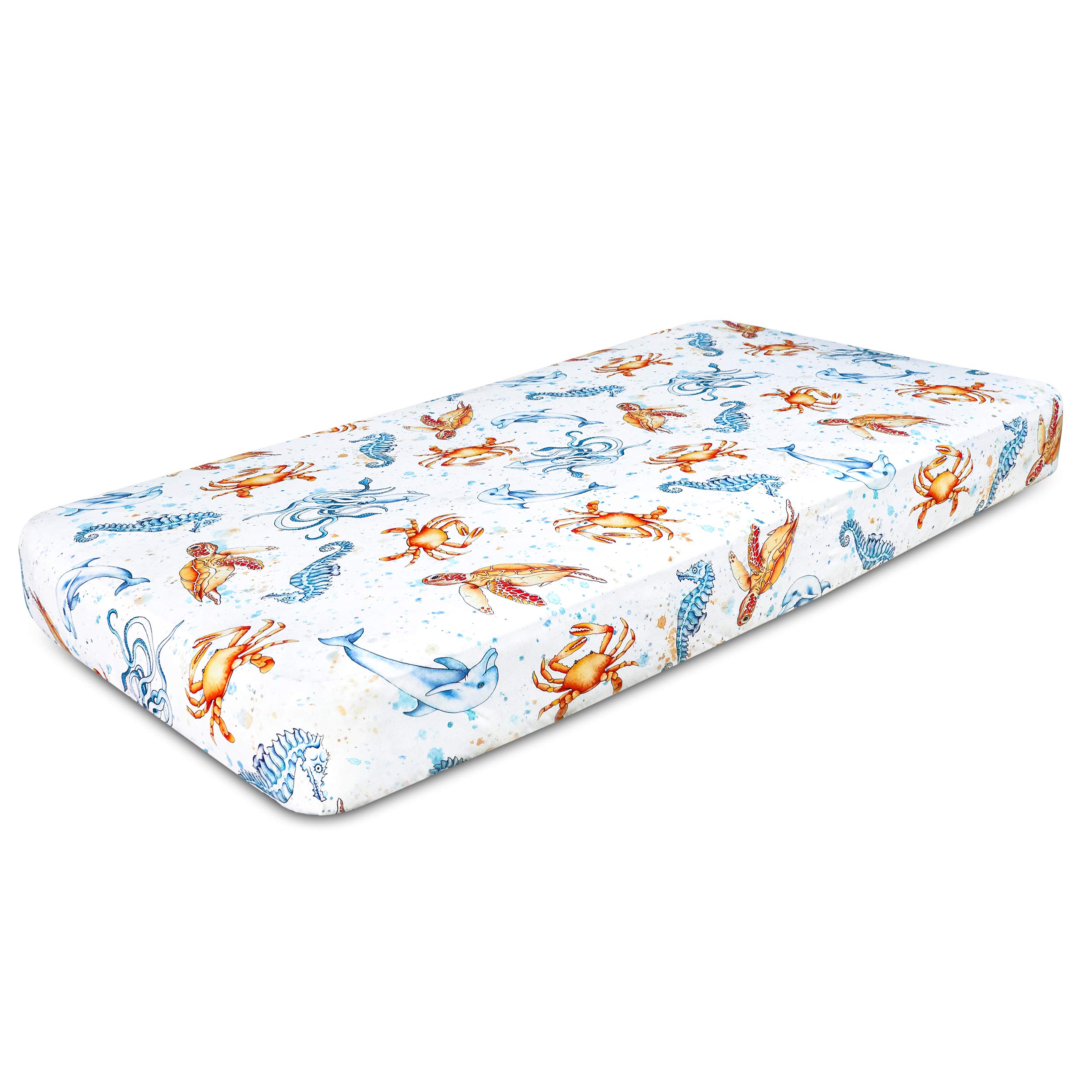 Nautical Design Crib Sheet | Soft Jersey Knit Cotton | Ocean Creature Decor