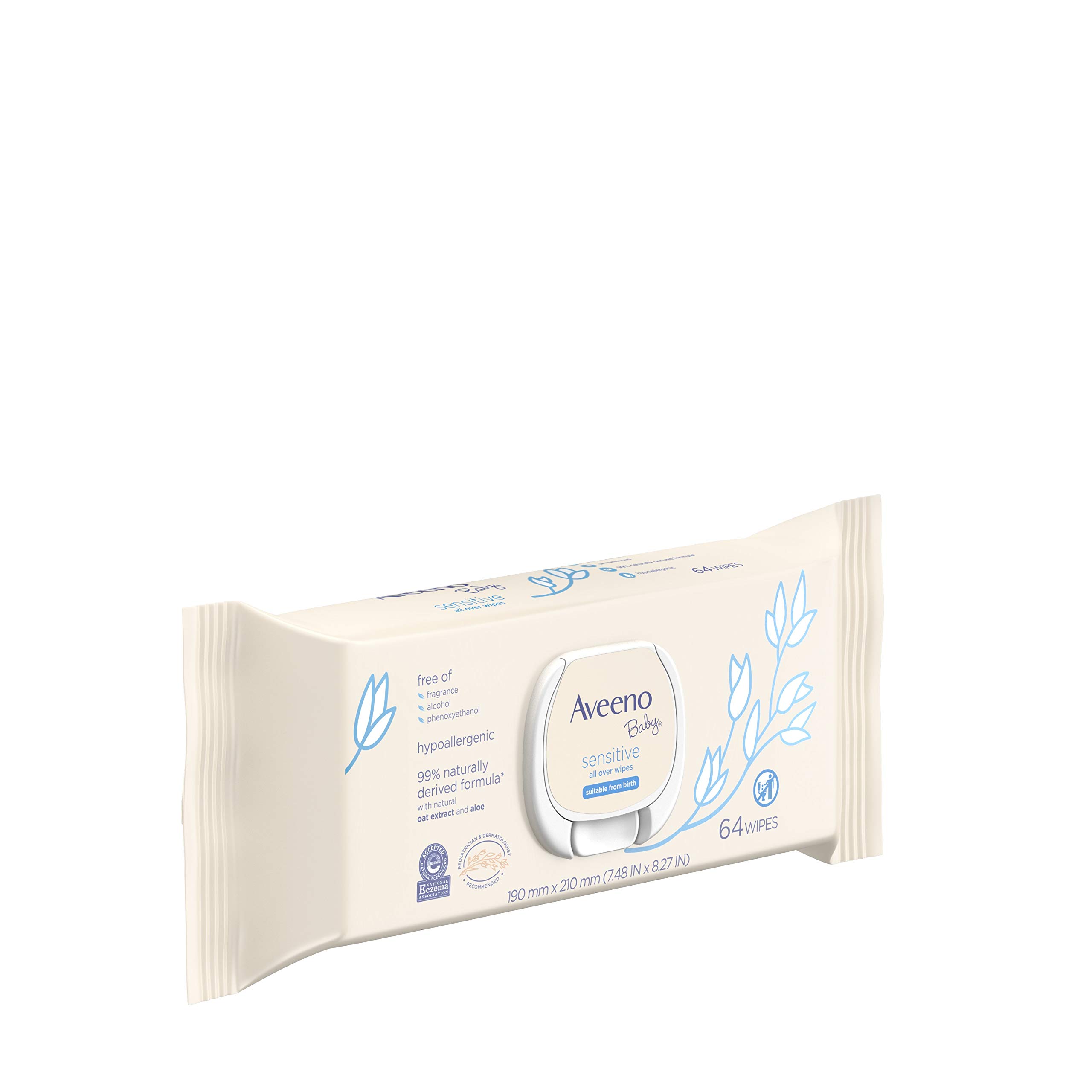 AVEENO Baby Sensitive All Over Wipes, Paraben- & Fragrance-Free, 64 ea (Pack of 2)