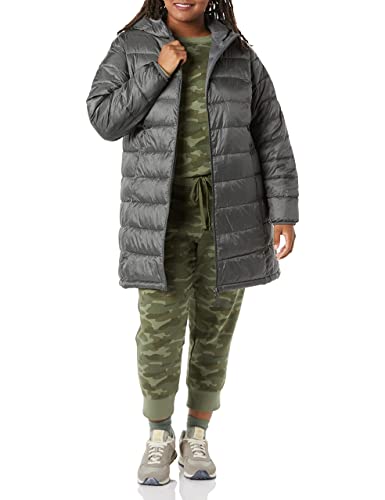 Amazon Essentials Women's Lightweight Water-Resistant Hooded Puffer Coat (Available in Plus Size), Charcoal Heather, XX-Large