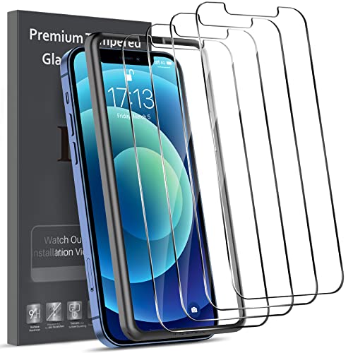 LK 4 Pack Screen Protector for iPhone 12 / iPhone 12 Pro 6.1-inch, Tempered Glass, Alignment Frame Easy Installation, 9H Hardness, Bubble Free, Work Most Cases
