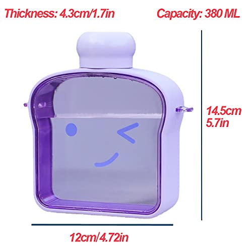 380ML/12.8 Oz Creative Toast Bread Water Bottle,Reusable Portable Leak-Proof Direct Drinking Juice Bottle with Adjustable Shoulder Strap for Beautiful Girls and Students (Yellow)