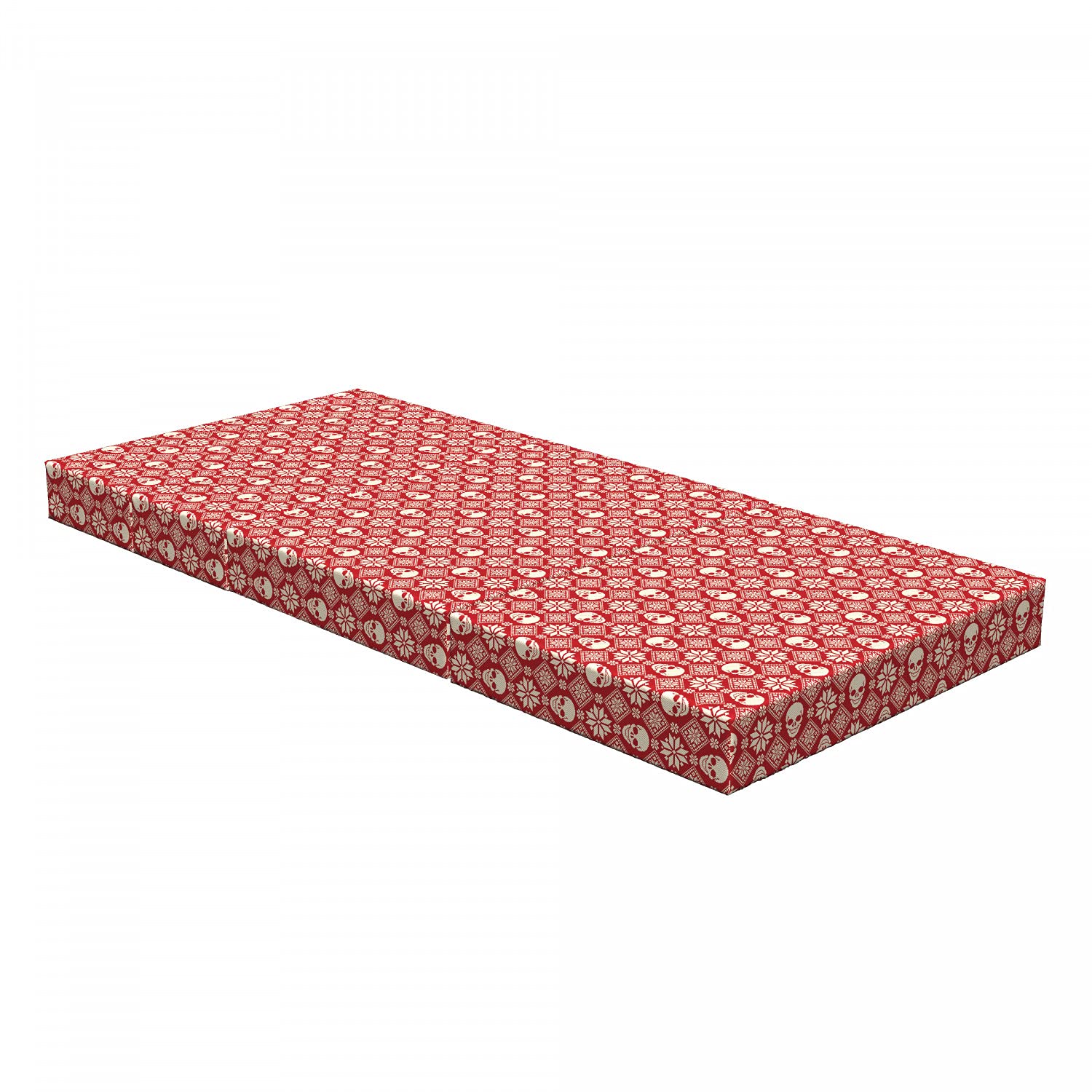 Ambesonne Nordic Foldable Mattress, Needlework Skull Motif, 74.8" x 35.4", Red Beige