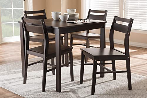 Baxton Studio Lovy Modern and Contemporary Walnut-Finished 5-Piece Dining Set/Contemporary/Brown/Medium Wood/Rubber Wood