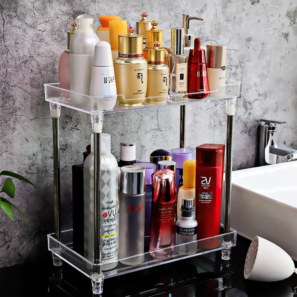 2 Tier Bathroom Organizer, Skincare Organizers Vanity Tray Corner Shelf For Makeup Cosmetic Bathroom Organizer, Body Spray Organizer Perfume And Lotion Organizer For Bedroom Dresser Bathroom
