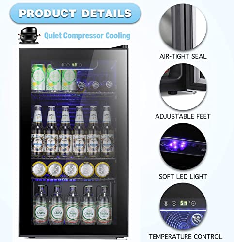 Antarctic Star Beverage Refrigerator -100 Can Mini Fridge for Soda Beer or Wine,Small Drink Dispenser, For Office or Bar with Adjustable Removable Shelves，Convertible Door ，3.2 Cu. Ft.…