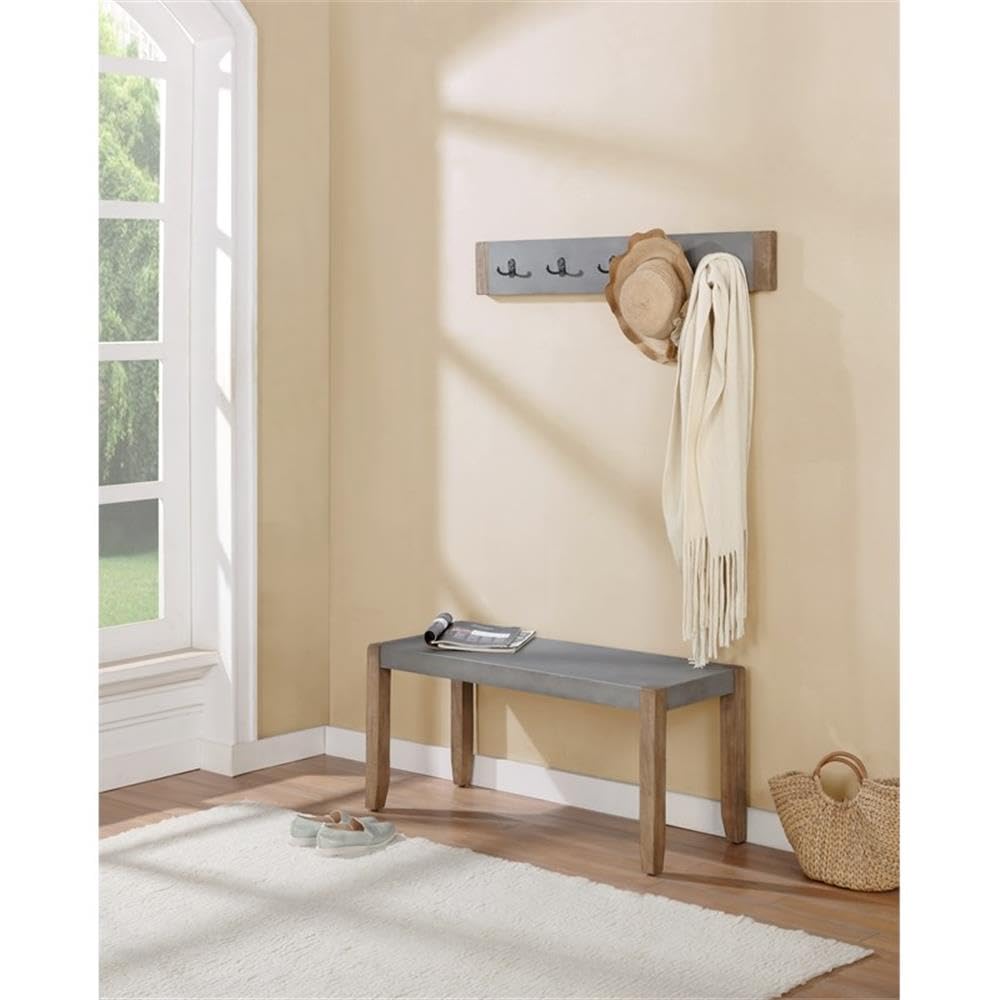 Alaterre Furniture Newport 40" L Faux Concrete and Wood Bench
