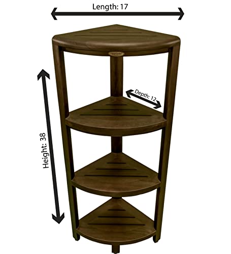 DecoTeak Corner Shower Shelf 4-Tier Oasis Teak Wood Corner Shower Bench with Storage Shelf 38" Height Snazzy Corner Shower Stool in Dark Brown Stained Finish