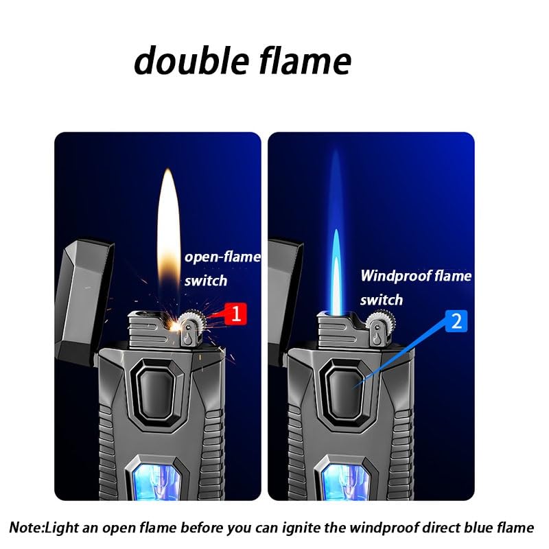 2024 Inflatable, Clear Gas Window Lighter, Dual Flame Lighter, Reusable, Portable, for Cigarettes, Gifts, Collections (No Gas) (Color : C3)