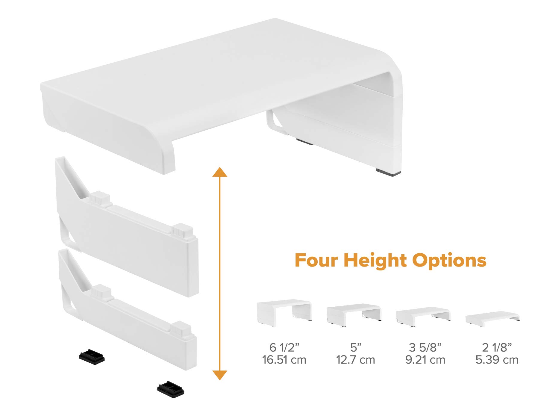 Bostitch Office Konnect Adjustable Monitor Stand Riser, 4 Height Adjustments, Built-In Cable Management, Rubber Feet - White
