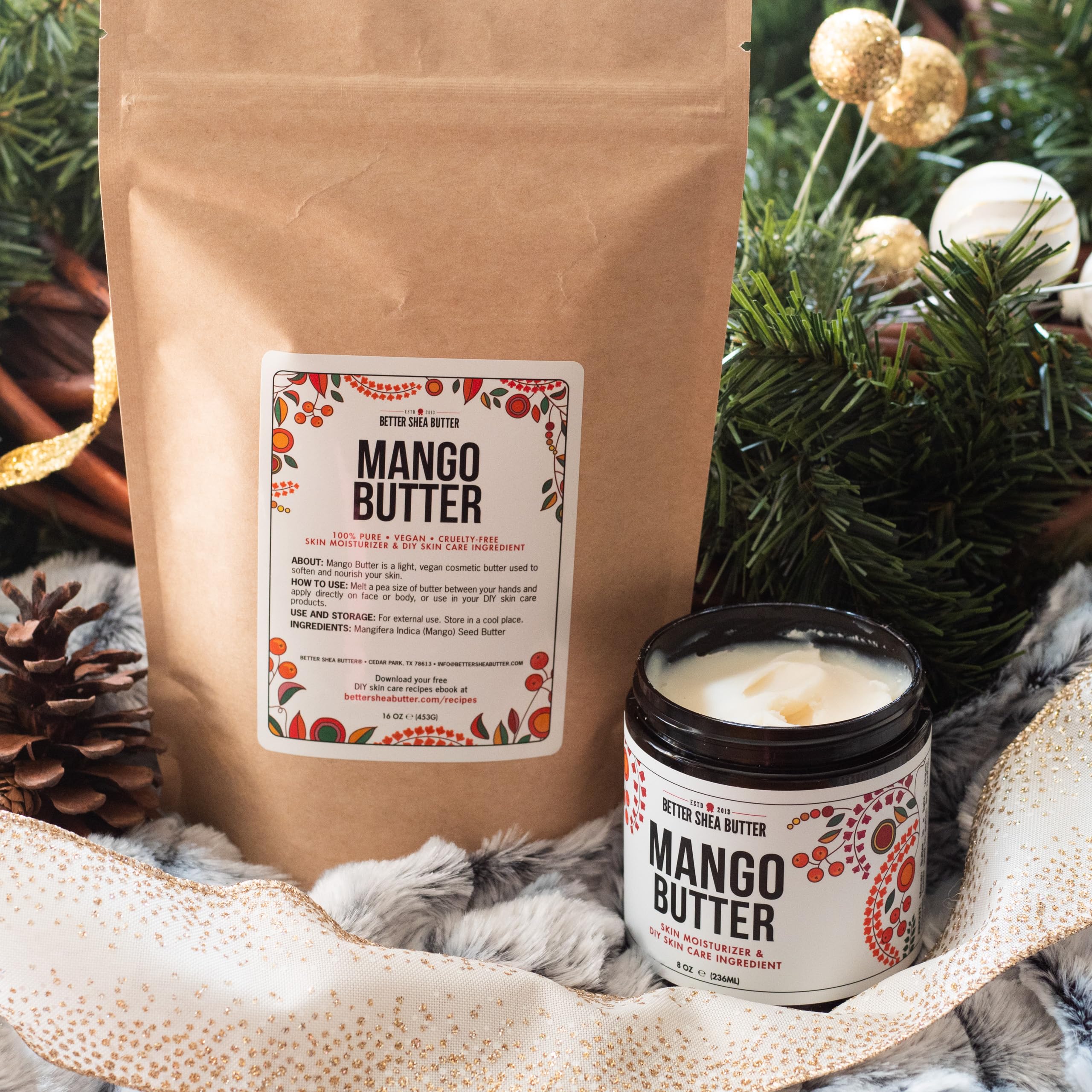 Better Shea Butter Mango Butter 100% Natural Skin Moisturizer, 1 LB Block