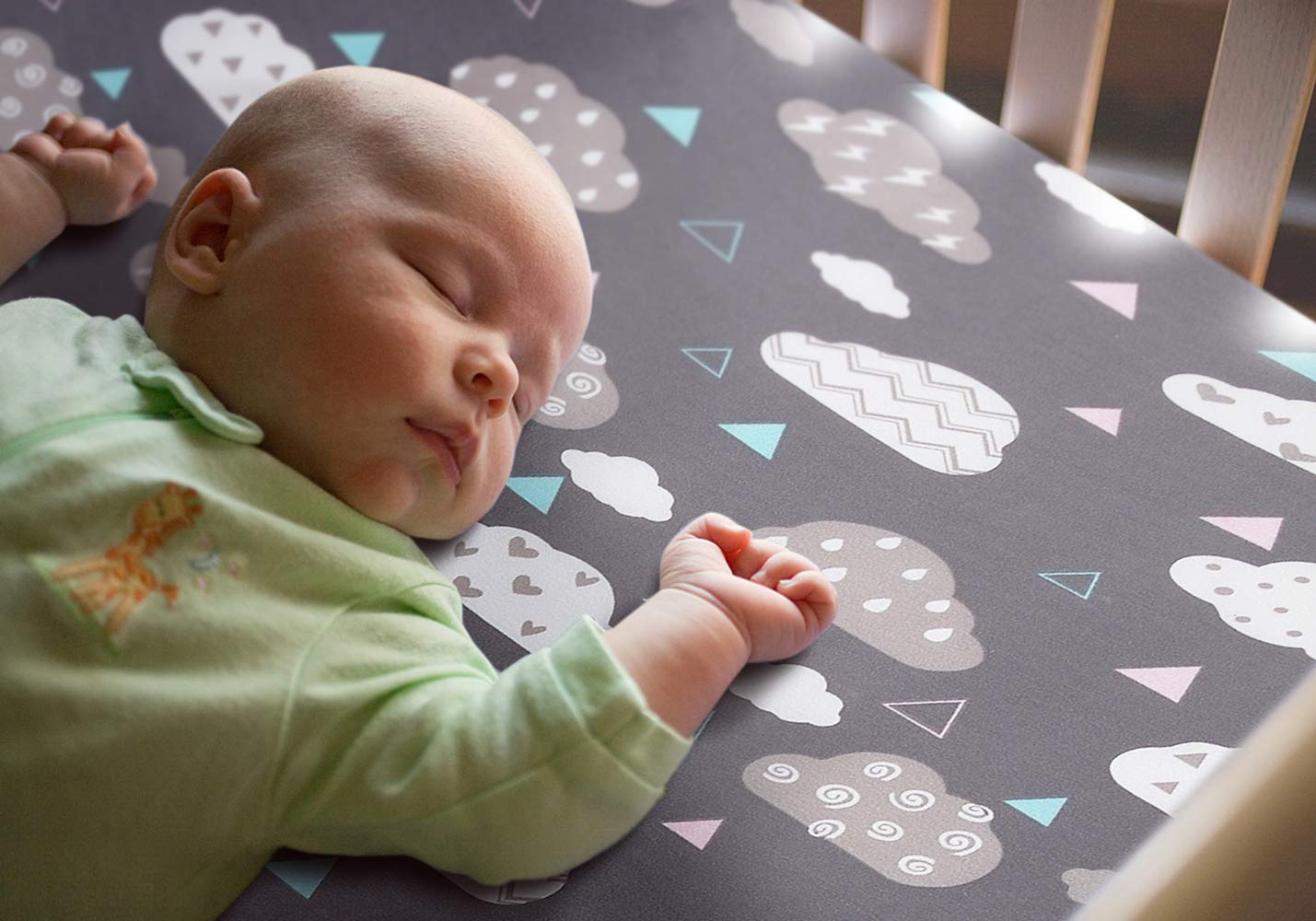 COSMOPLUS Knitted Crib Sheet Set 2 Pack Stretchy Crib Sheets for Boys Girls,Universal Knit Fitted for Standard Baby Toddler Crib,Whale/Cloud