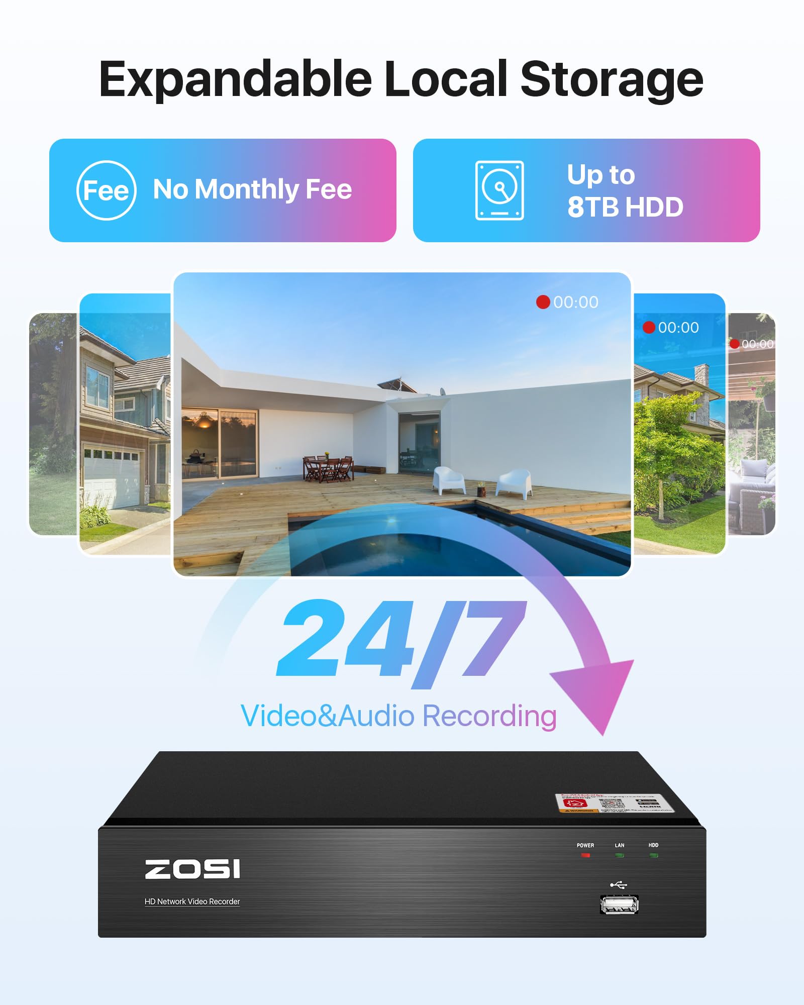 ZOSI 8CH 4K PoE Home Security Camera System with 2TB Hard Drive,4pcs 3K 5MP Indoor Outdoor IP Dome Cameras,Night Vision,Motion Detection,Remote Access,8 Ports 16CH 8MP NVR Recorder for 24/7 Recording
