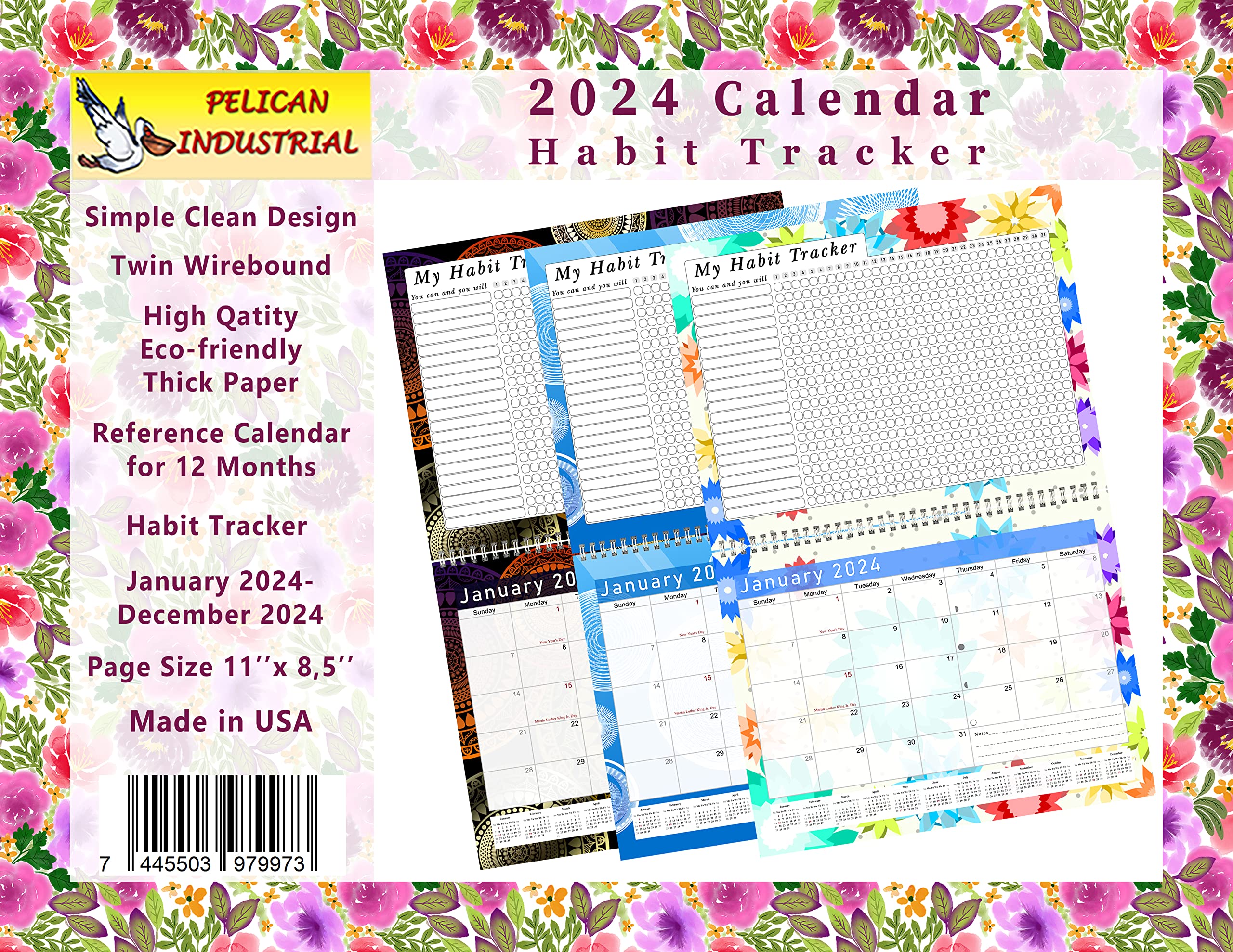 2024 Monthly Desktop/Wall Calendar/Planner - Habit Tracker - Daily, Weekly & Monthly Goal Motivational Habit Tracking Journal Inspirational - (Edition #022)