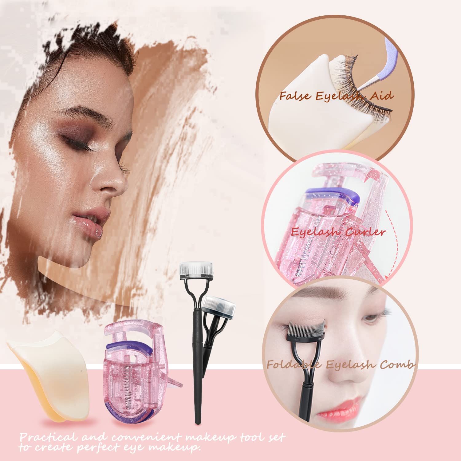 3 in 1 Eyelash Application Tool Kit,Mascara Comb Eyelash Separator Portable Mini Eyelash Curler and False Eyelash Applicator Tweezers Extensions Clips Eyelashes Buddy Kit (A)