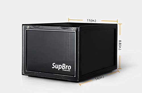 SupBro Collection Crate - Easy Access Storage Shoes Box -Plastic Foldable Stackable Sneaker Display Storage with Clear Front Door Organizer-2 Pack (Black)